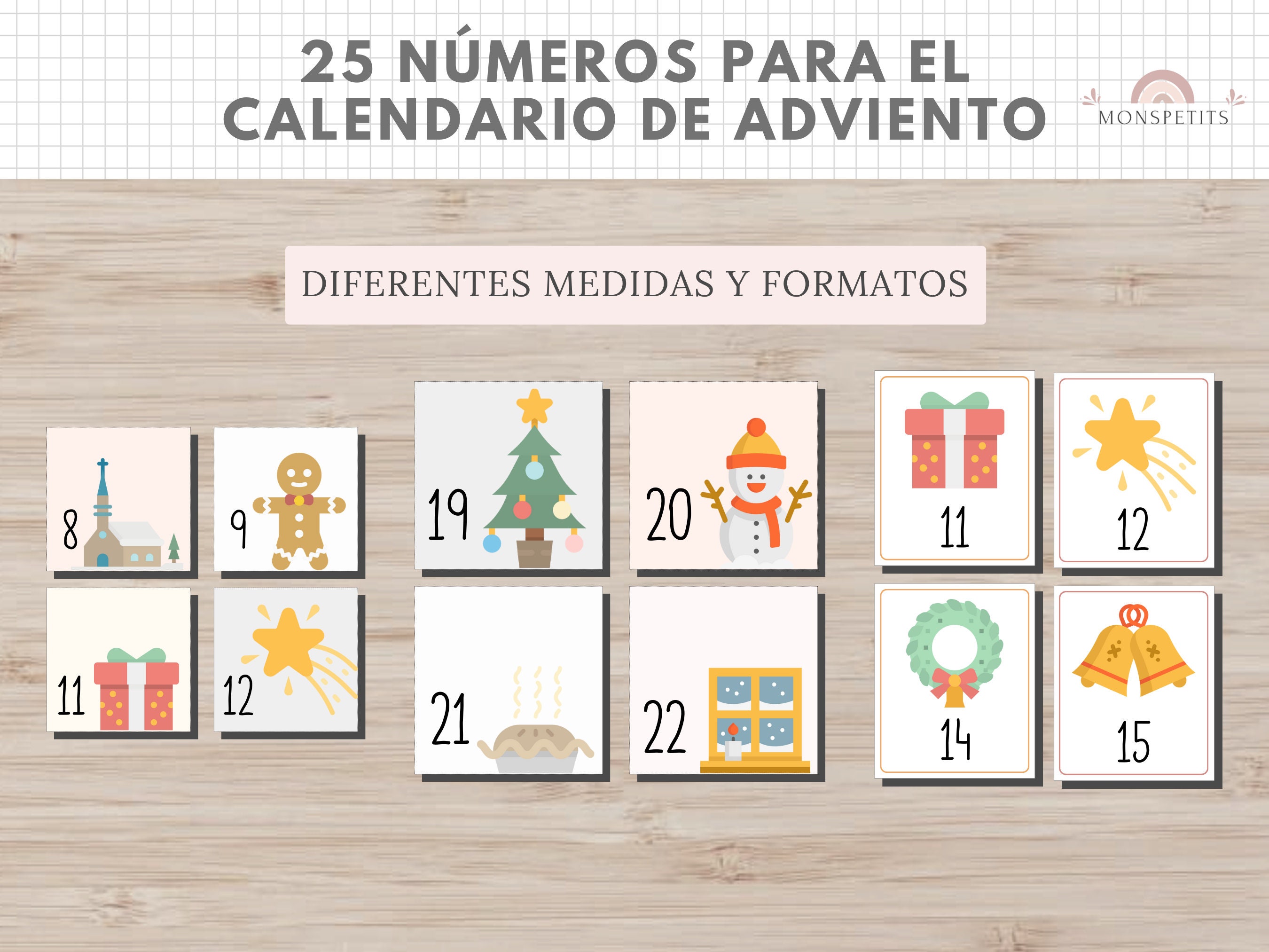 25 Números Calendario Adviento, Números para Sobres, Cajas, Imprimible ...