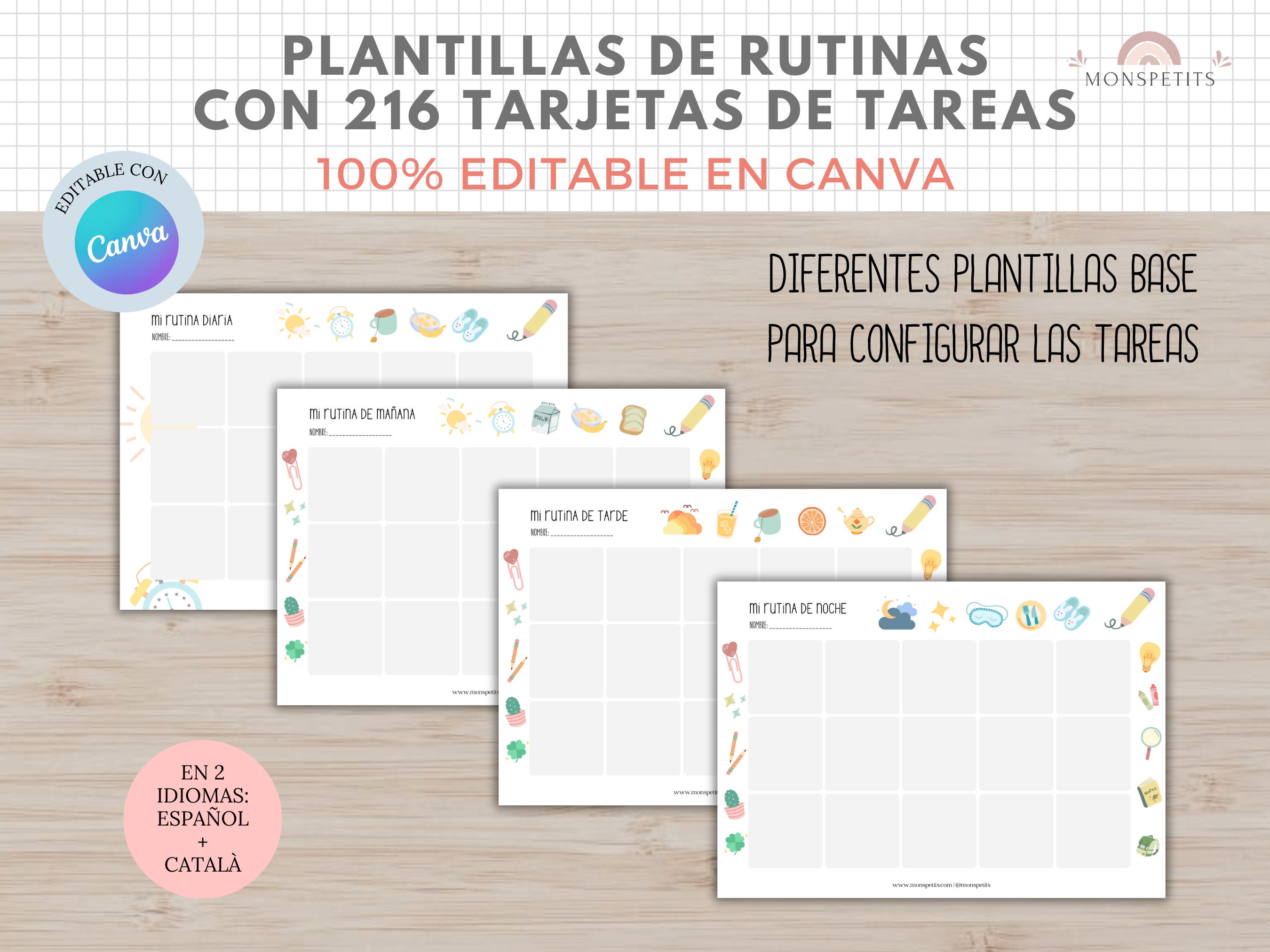 Plantillas De Rutinas Con 216 Tarjetas De Tareas Para Niños, EDITABLE ...