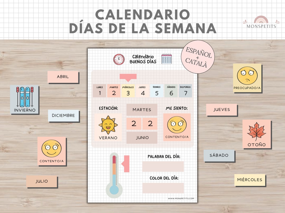 Calendario Días de la Semana, Organización Niños, Español, Català ...