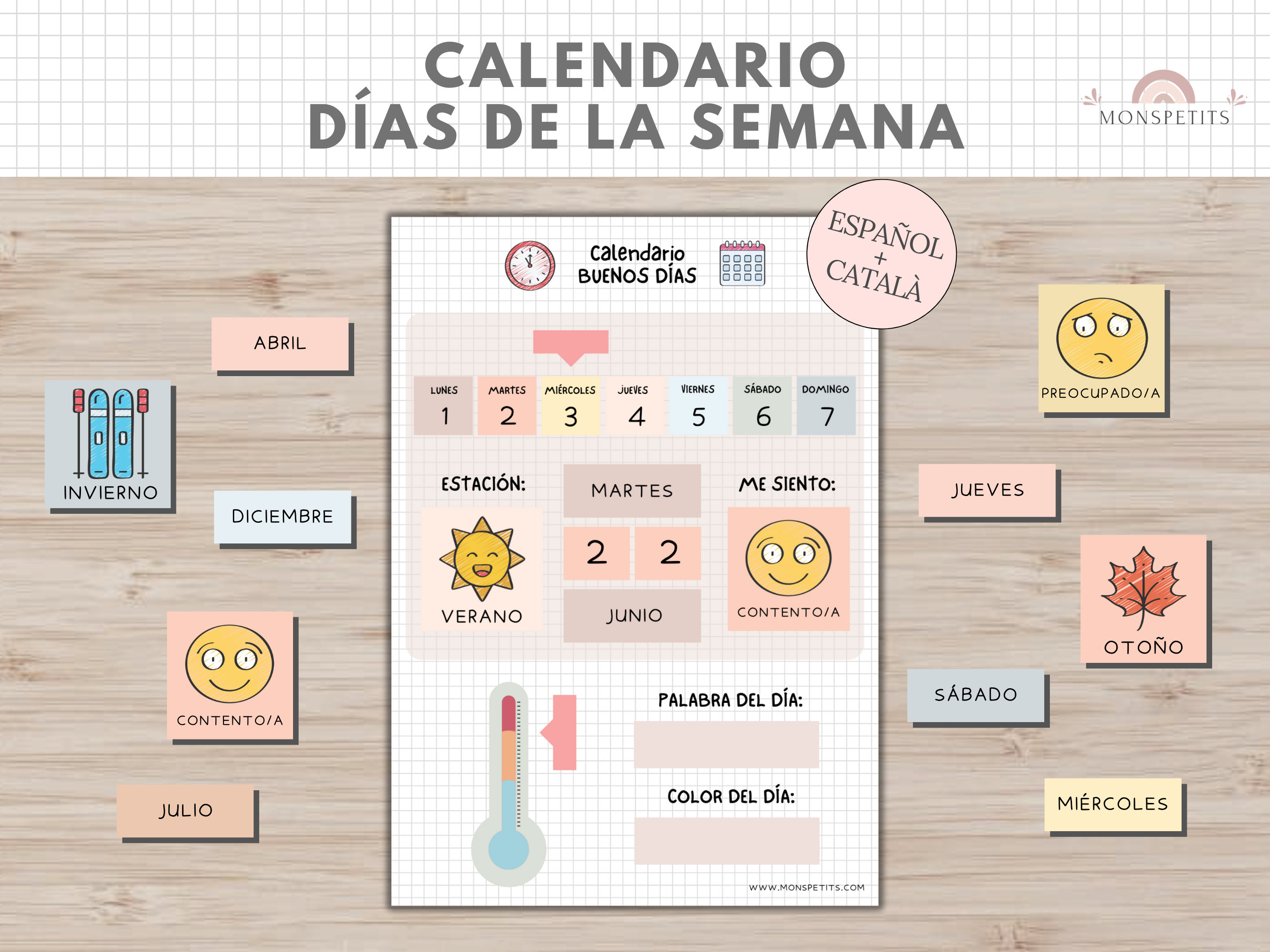 Calendario Días De La Semana, Organización Niños, Español, Català ...