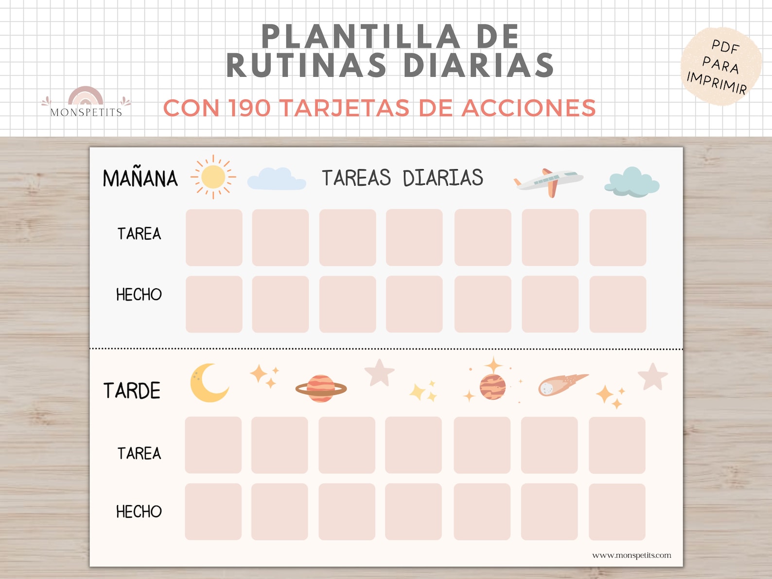 Plantilla Tareas Diarias, Rutinas Niños, Organización, Planificador ...