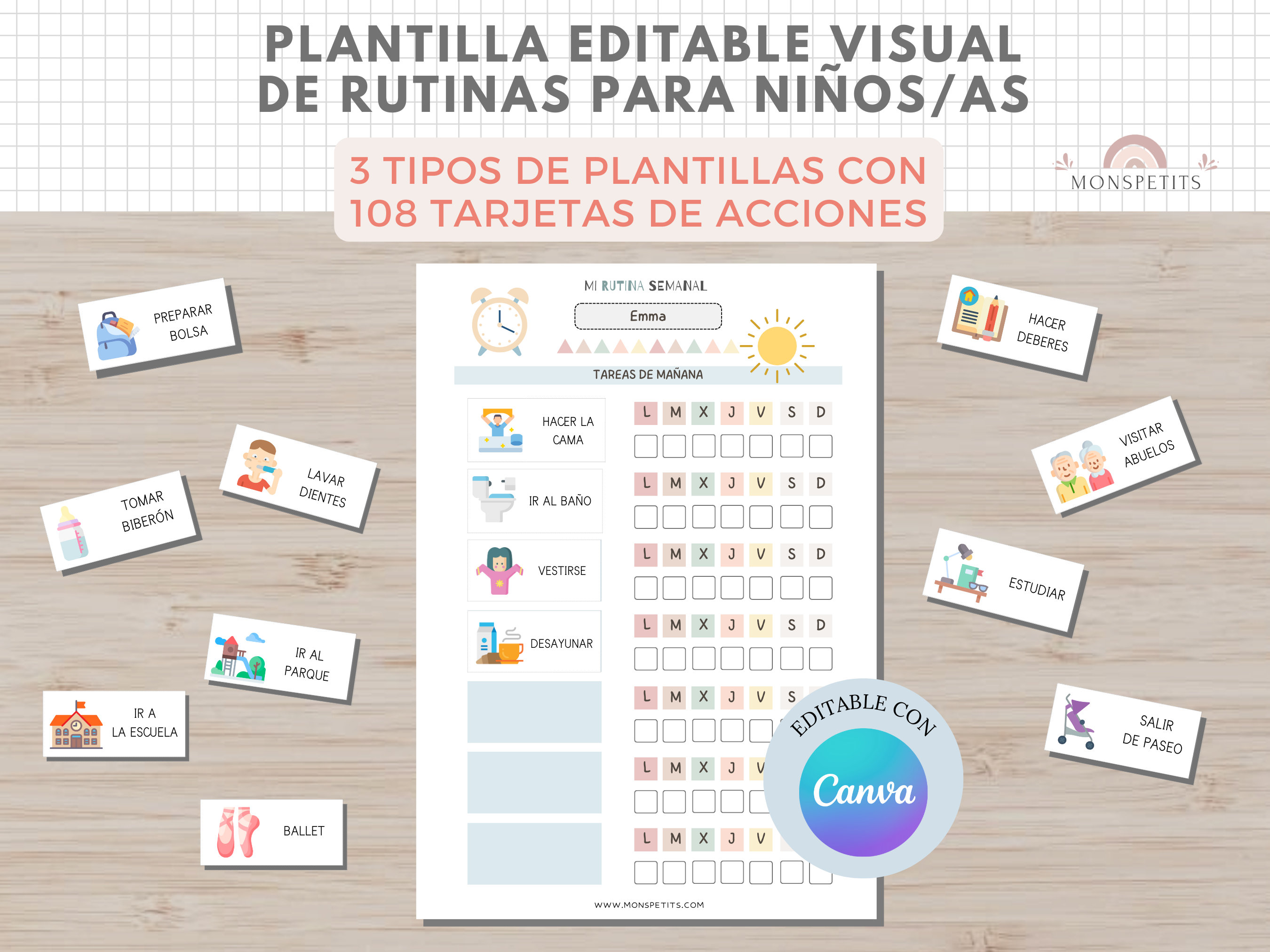 Plantilla Editable Visual De Rutinas Niños, 3 Tipos De Plantillas ...
