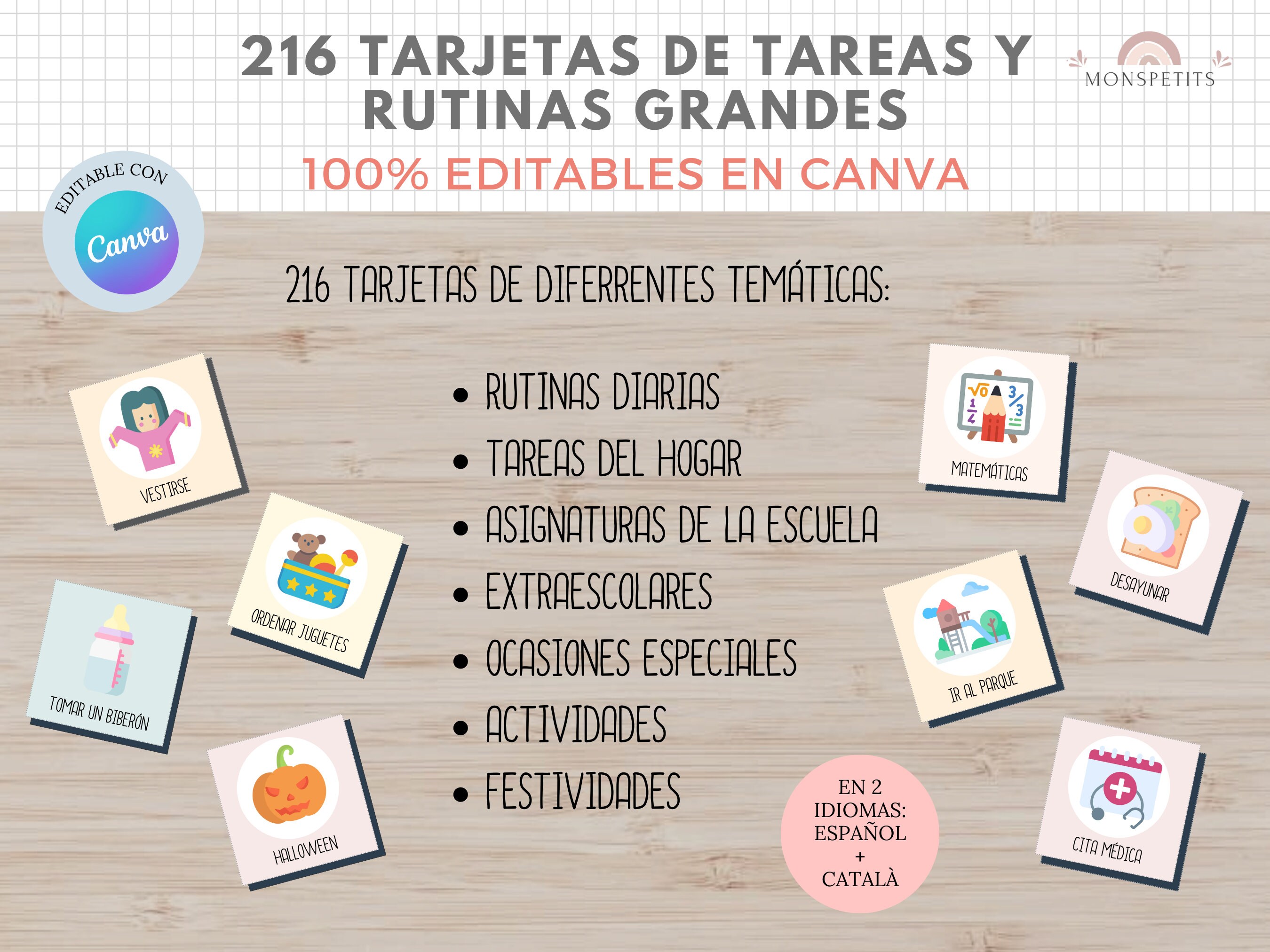 216 tarjetas de Rutinas Grandes para Niños, EDITABLE en Canva, Español ...
