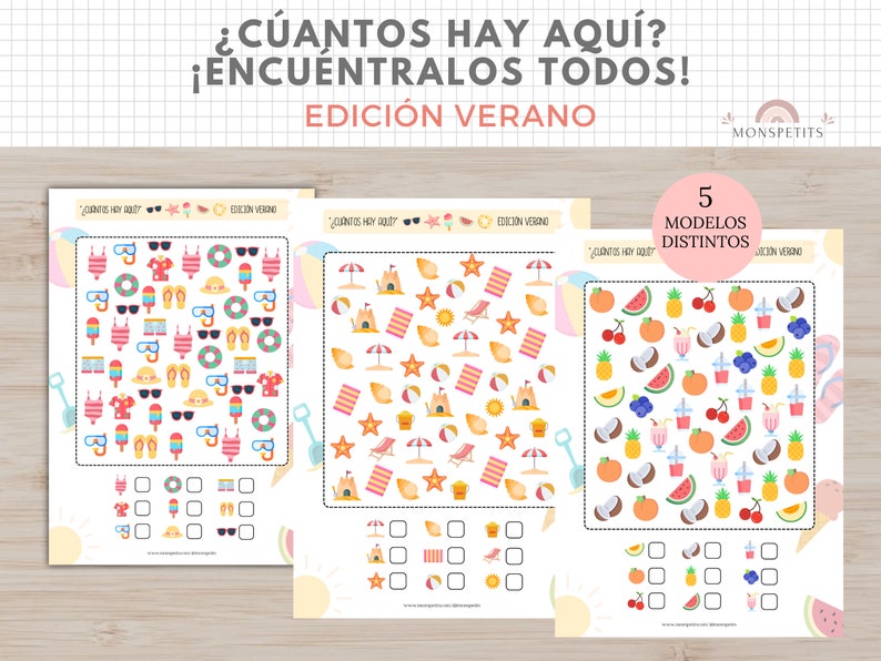 Juego I Spy, Cuenta Cuántos Hay, Verano, Niños, Imprimible, Español ...