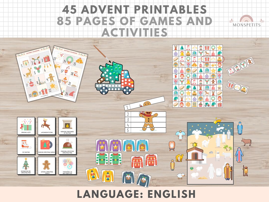 24 Advent Printables for Kids, 85 Pages, Christmas Games, Activities ...