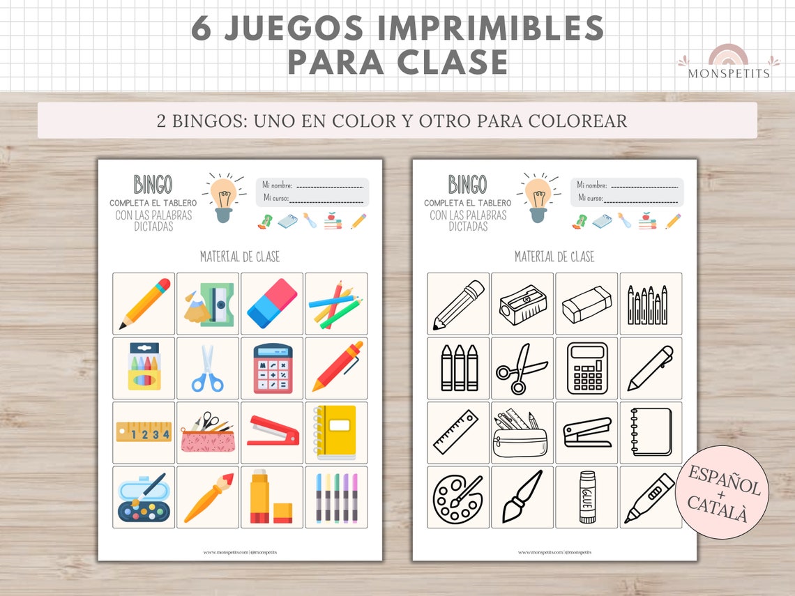 6 Juegos Imprimibles Para Clase, Sobre Mi, Bingo Materiales, Busca Y ...