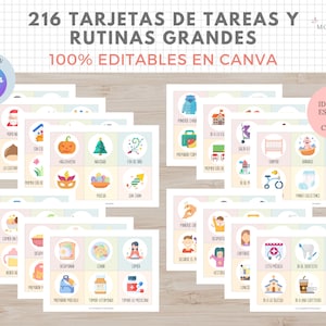 216 Tarjetas De Rutinas Grandes Para Niños, EDITABLE En Canva, Español ...