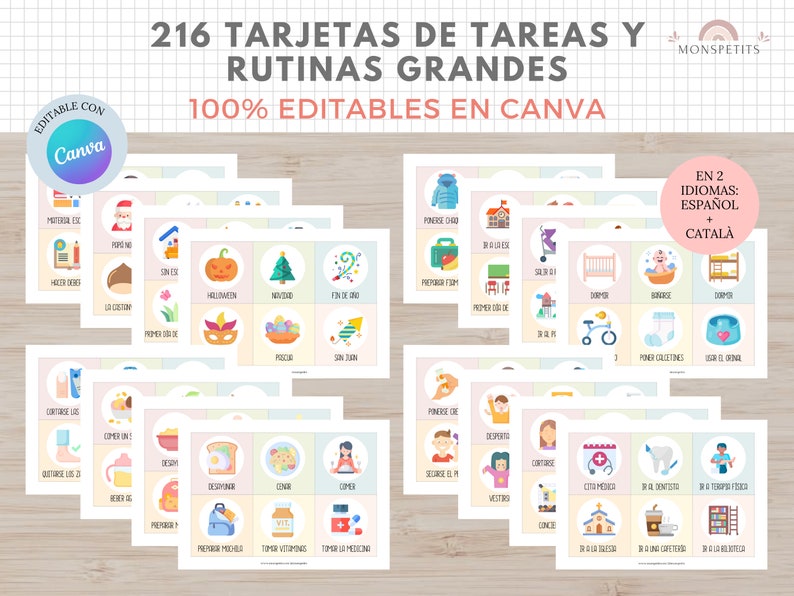216 Tarjetas De Rutinas Grandes Para Niños, EDITABLE En Canva, Español ...
