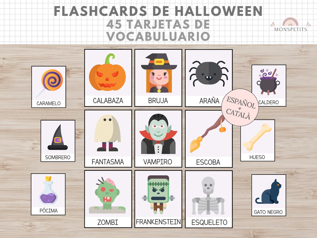 45 Flashcards Halloween, Vocabulario Niños, Dibujos, Imprimible ...