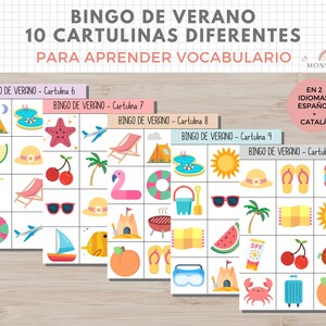 Bingo Temática Verano, Juego, Vocabulario Niños, Imprimible, Español ...
