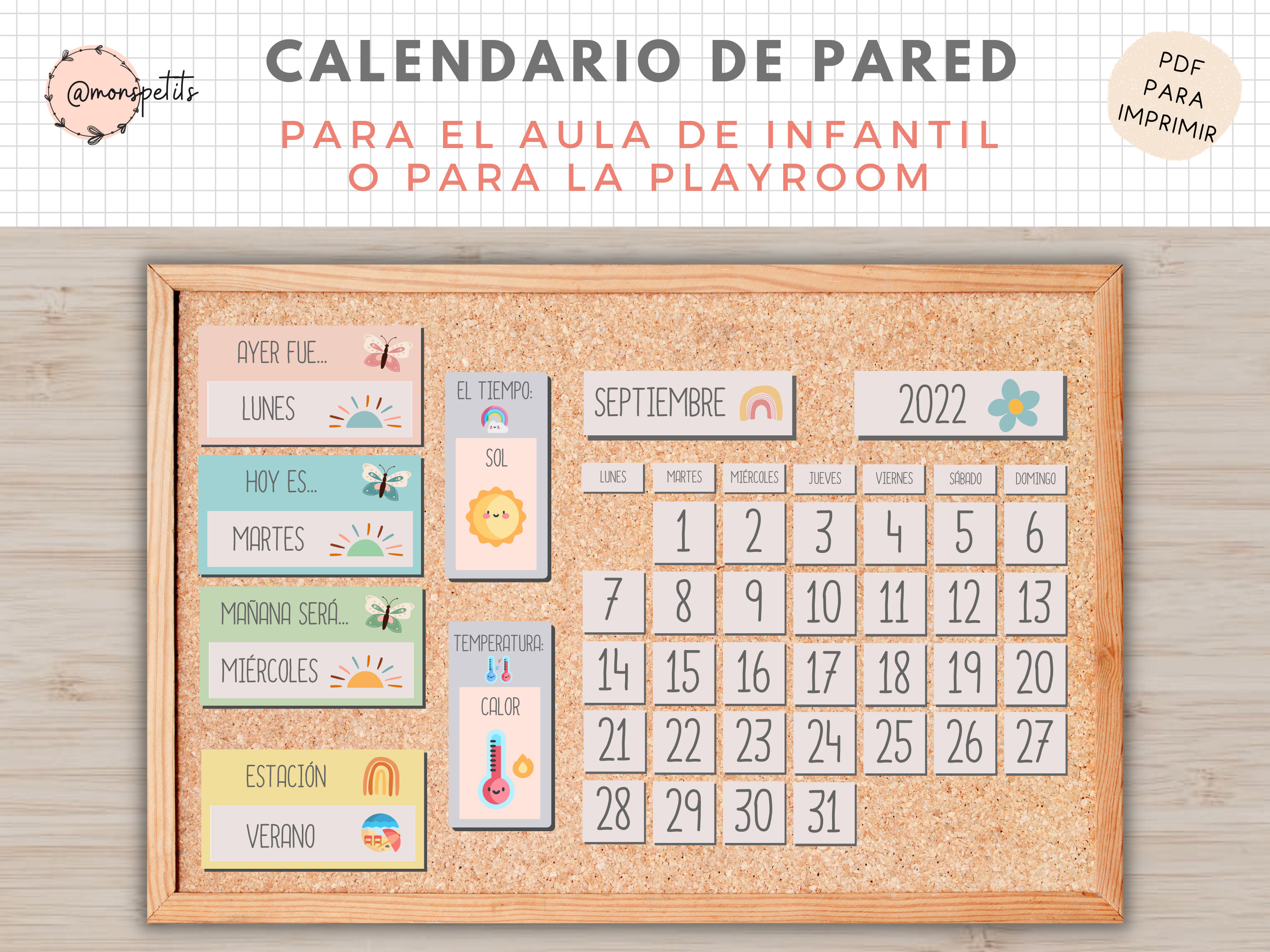Calendario Grande De Pared, Aula O Playroom, Tiempo, Estación, Español ...