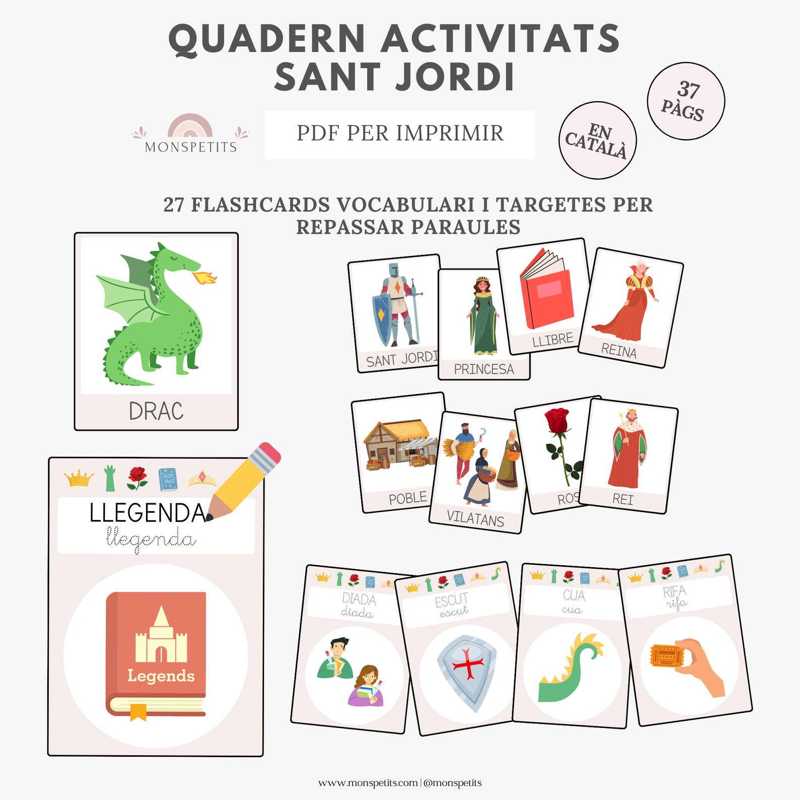 Quadern Sant Jordi Imprimible CATALÀ, Activitats Educació Infantil, Vocabulari, Lectoescriptura ...