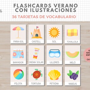 36 Flashcards Vocabulario Verano, Dibujos, Imprimible Niños Español I ...
