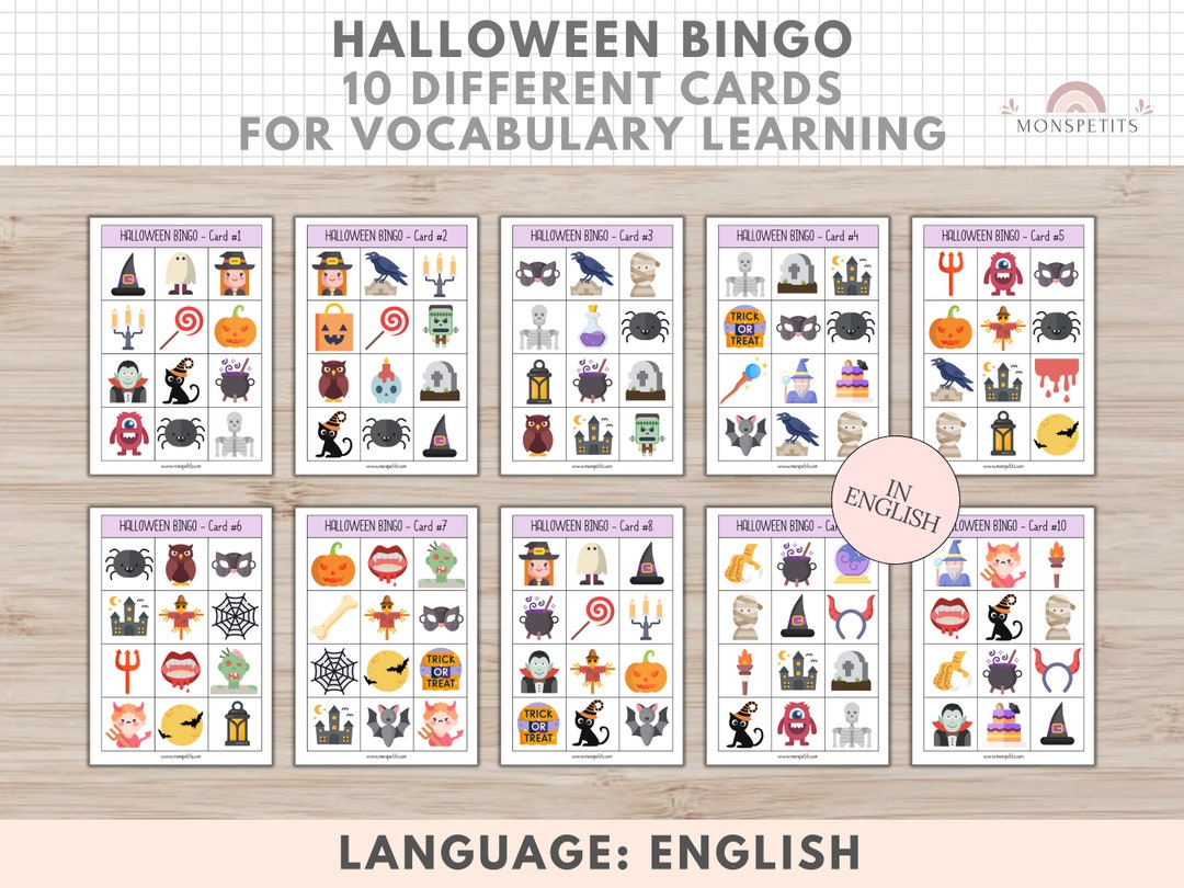 Halloween-themed Bingo, Kids' Vocabulary Game, Printable, English ...