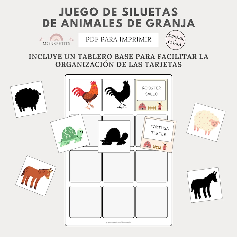 Juego Siluetas Y Animales Granja, Imprimible, Vocabulario, Niños ...