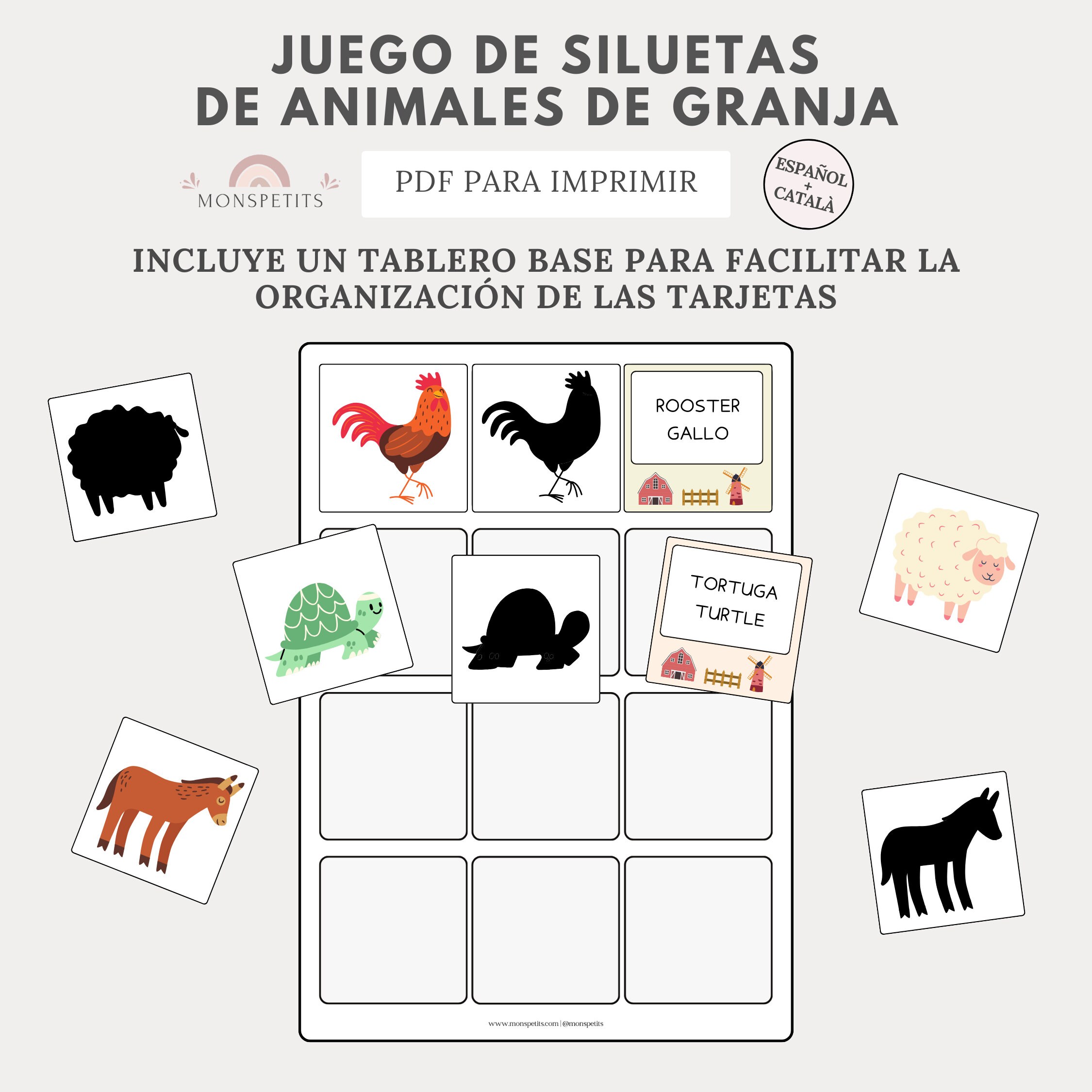 Juego Siluetas Y Animales Granja, Imprimible, Vocabulario, Niños ...