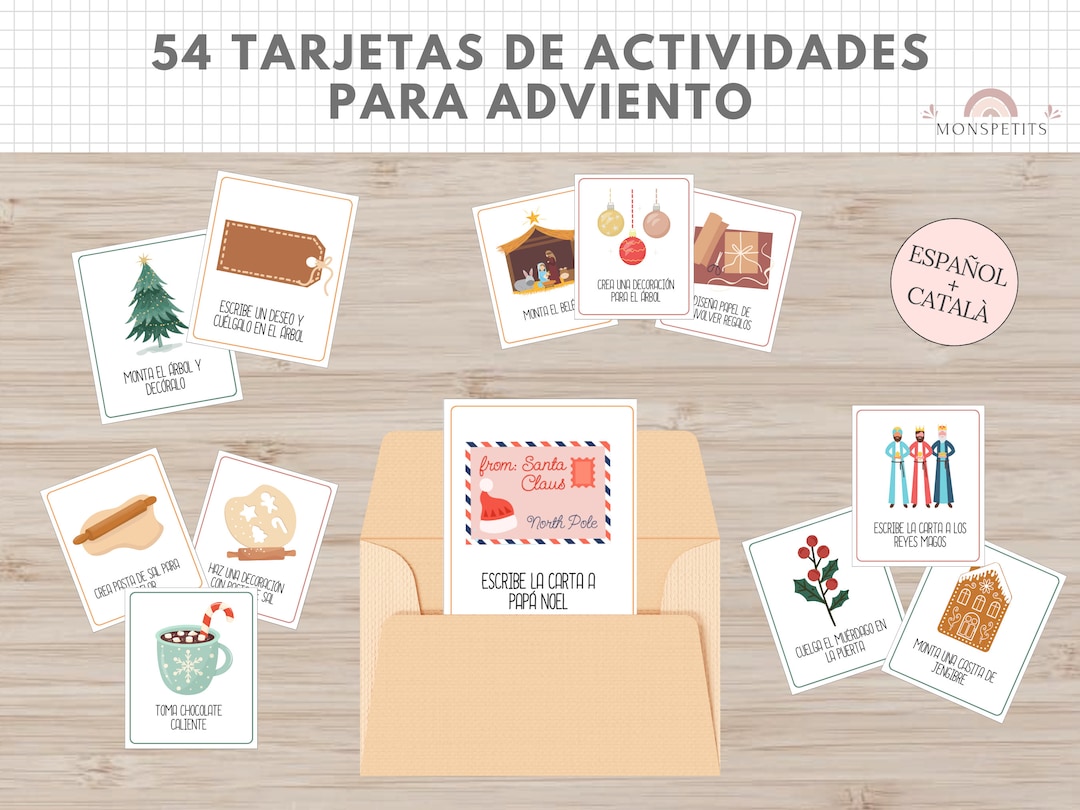 54 Tarjetas Actividades Calendario de Adviento, Imprimible Actividades ...