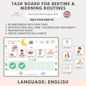 Task Board for Bedtime & Morning Routines, Chore Chart, Printable ...