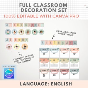 Full Classroom Decoration Pack, 130 Pages, EDITABLE With Canva Pro ...