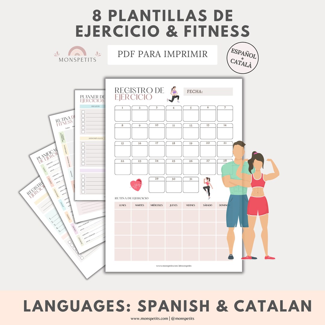 8 Plantillas Fitness Workout, Gym, Rutina Ejercicio Imprimible, Planner ...