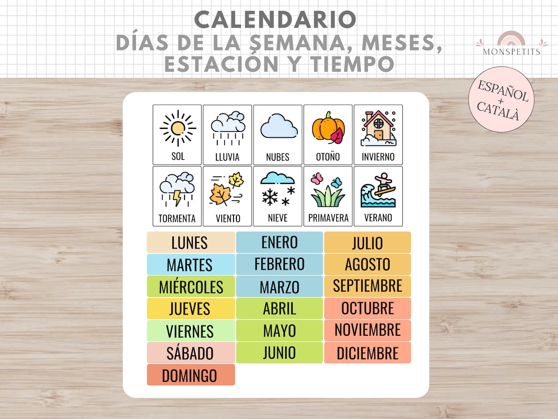 Calendario Días Semana, Estación, Tiempo, Emociones, Organización Niños ...