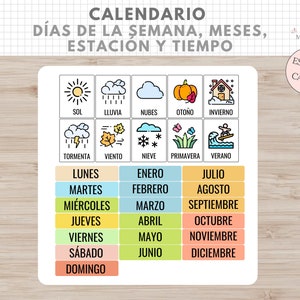 Calendario Días Semana, Estación, Tiempo, Emociones, Organización Niños ...
