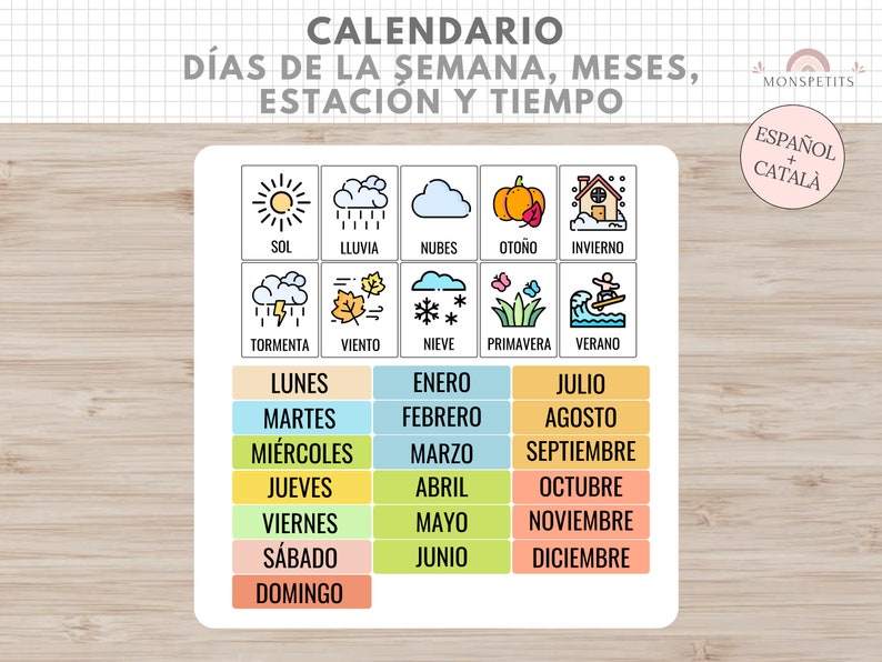 Calendario Días Semana, Estación, Tiempo, Emociones, Organización Niños ...
