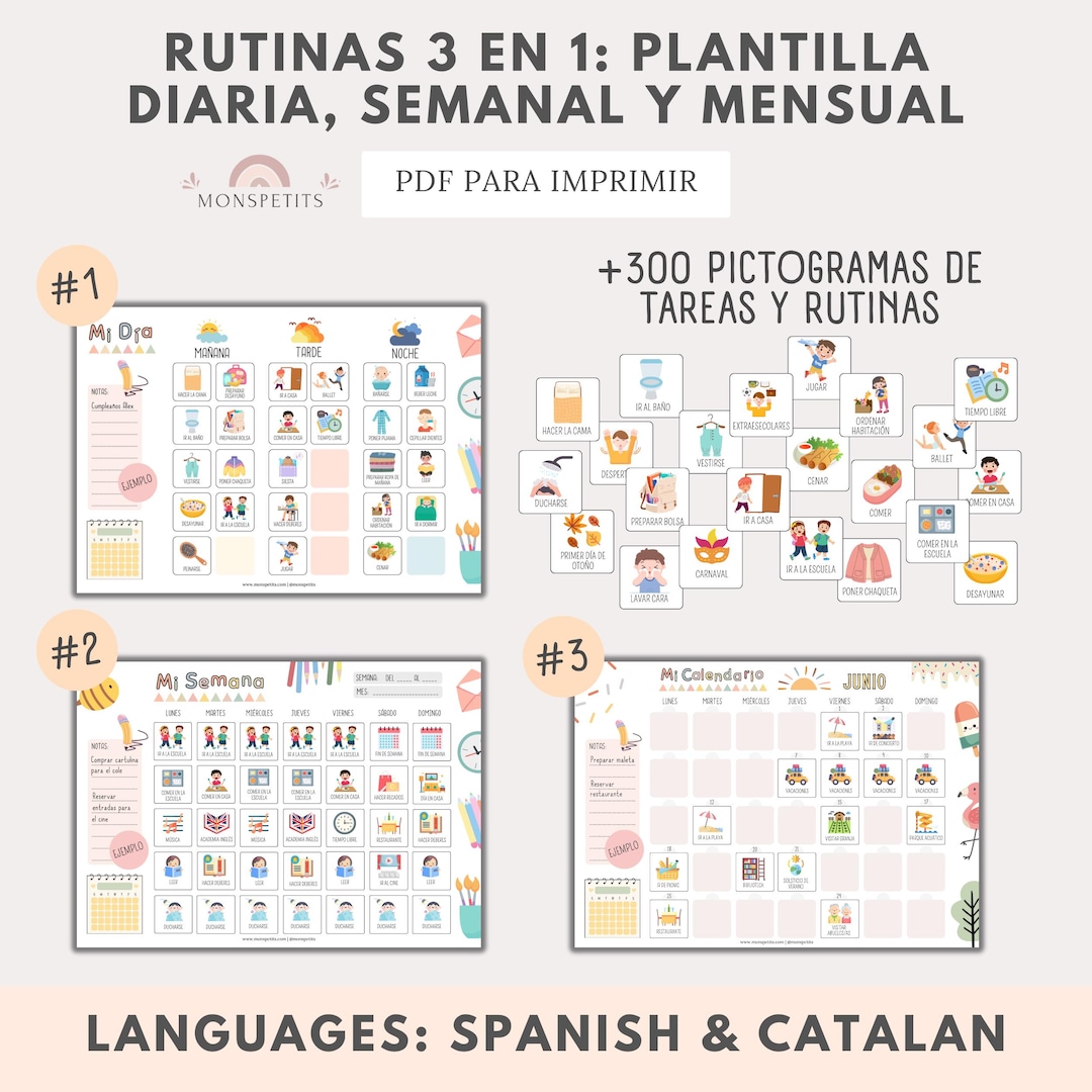 3en1 Imprimibles Rutinas Niños, Tareas, Hábitos, Calendario, PDF ...