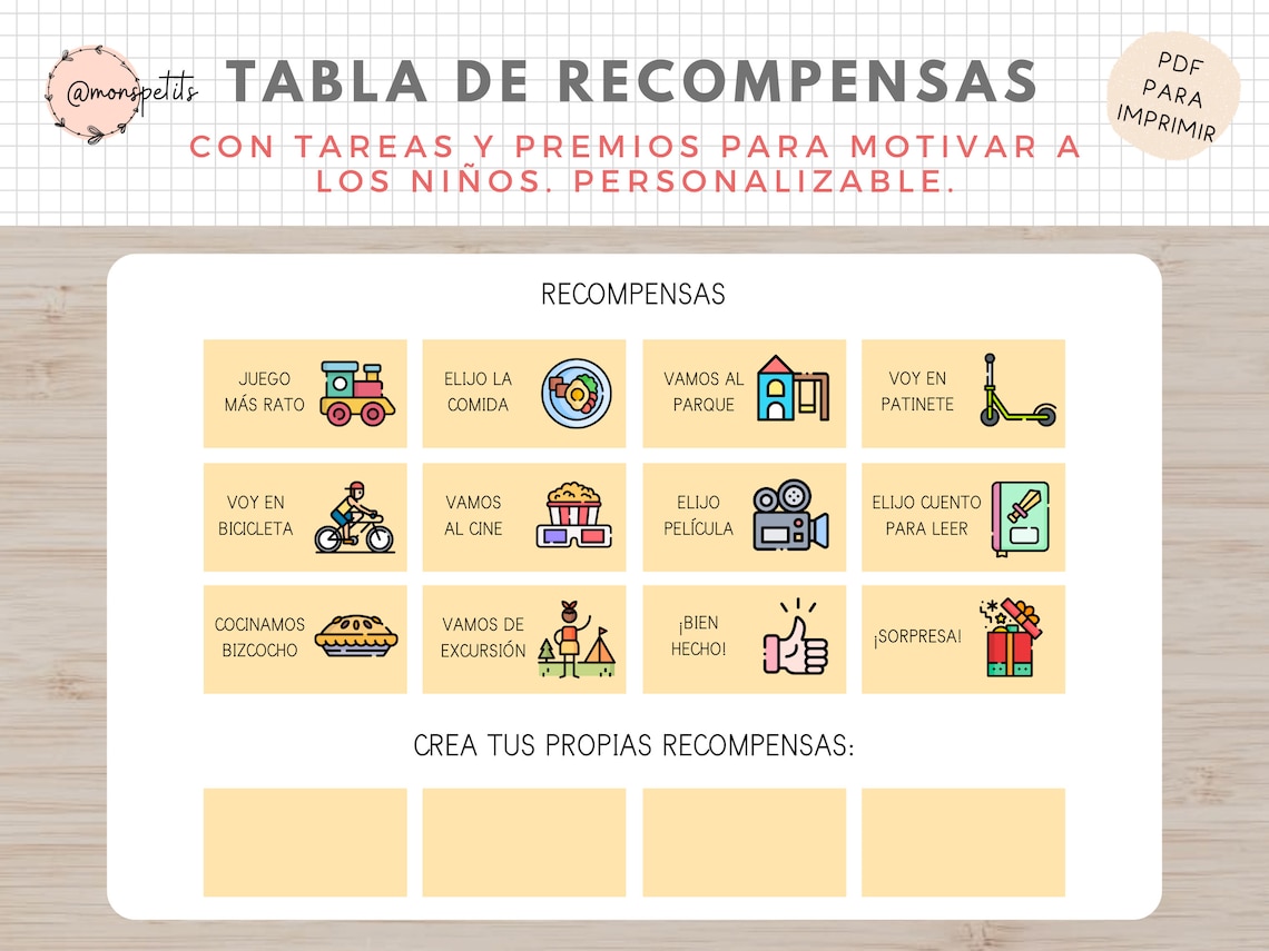 Tabla de Recompensas, Hábitos Rutinas Niños, Español, Català, Descarga ...