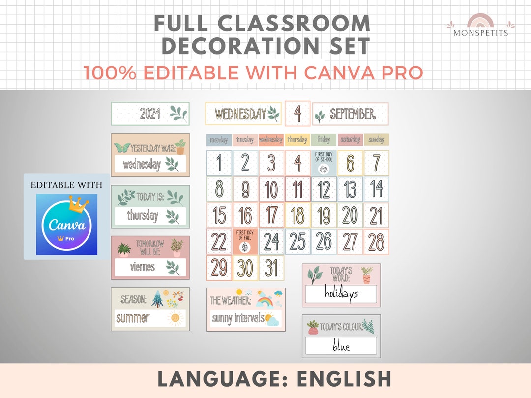 Full Classroom Decoration Pack, 130 Pages, EDITABLE With Canva Pro ...