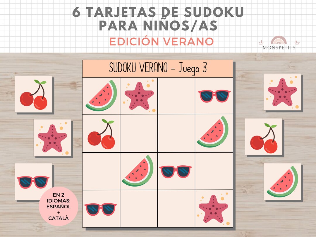 Sudokus Temática Verano, Juego, Lógica Niños, Imprimible, Español ...