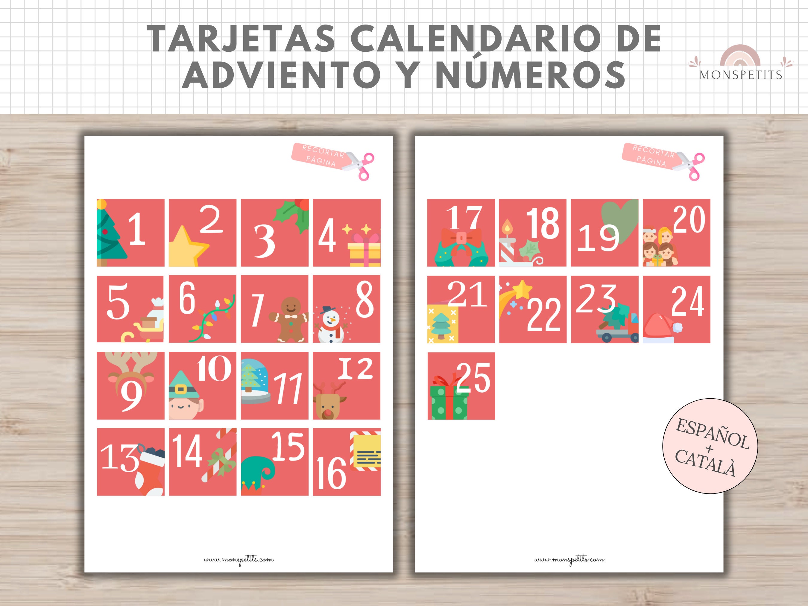 45 Tarjetas Actividades Calendario de Adviento, Números Sobres ...