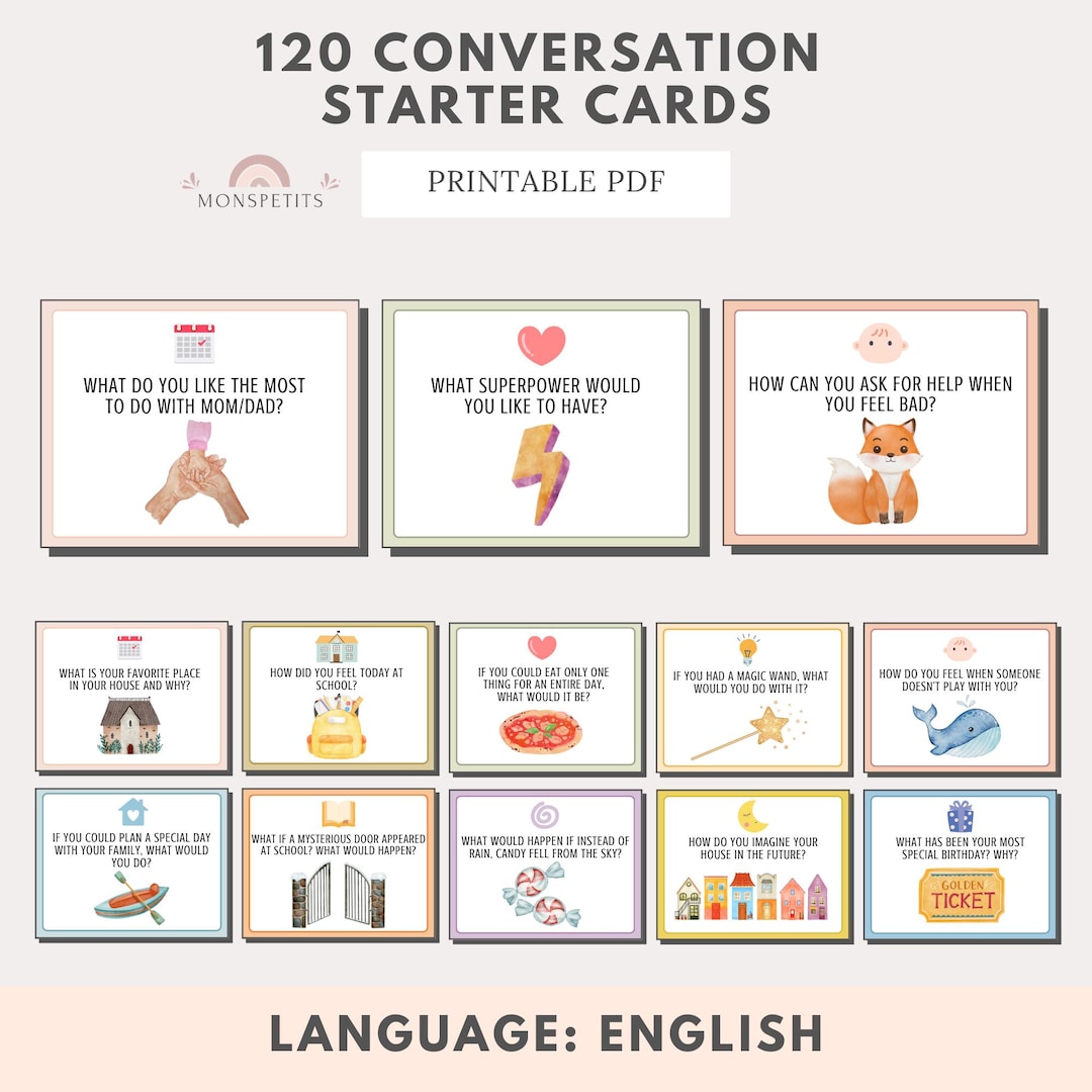 120 Conversation Starter Cards, Vocabulary, Speech, Speech Therapist ...