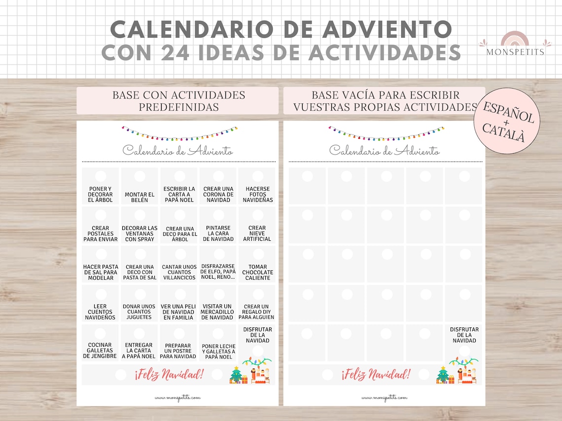 Calendario Adviento Imprimible Plantilla con 24 Ideas de - Etsy España