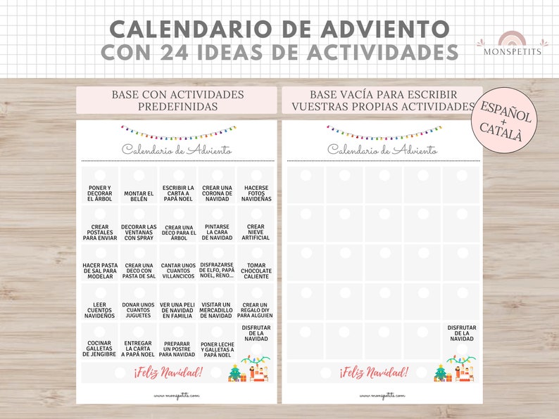 Calendario Adviento Imprimible, Plantilla con 24 Ideas de Actividades ...