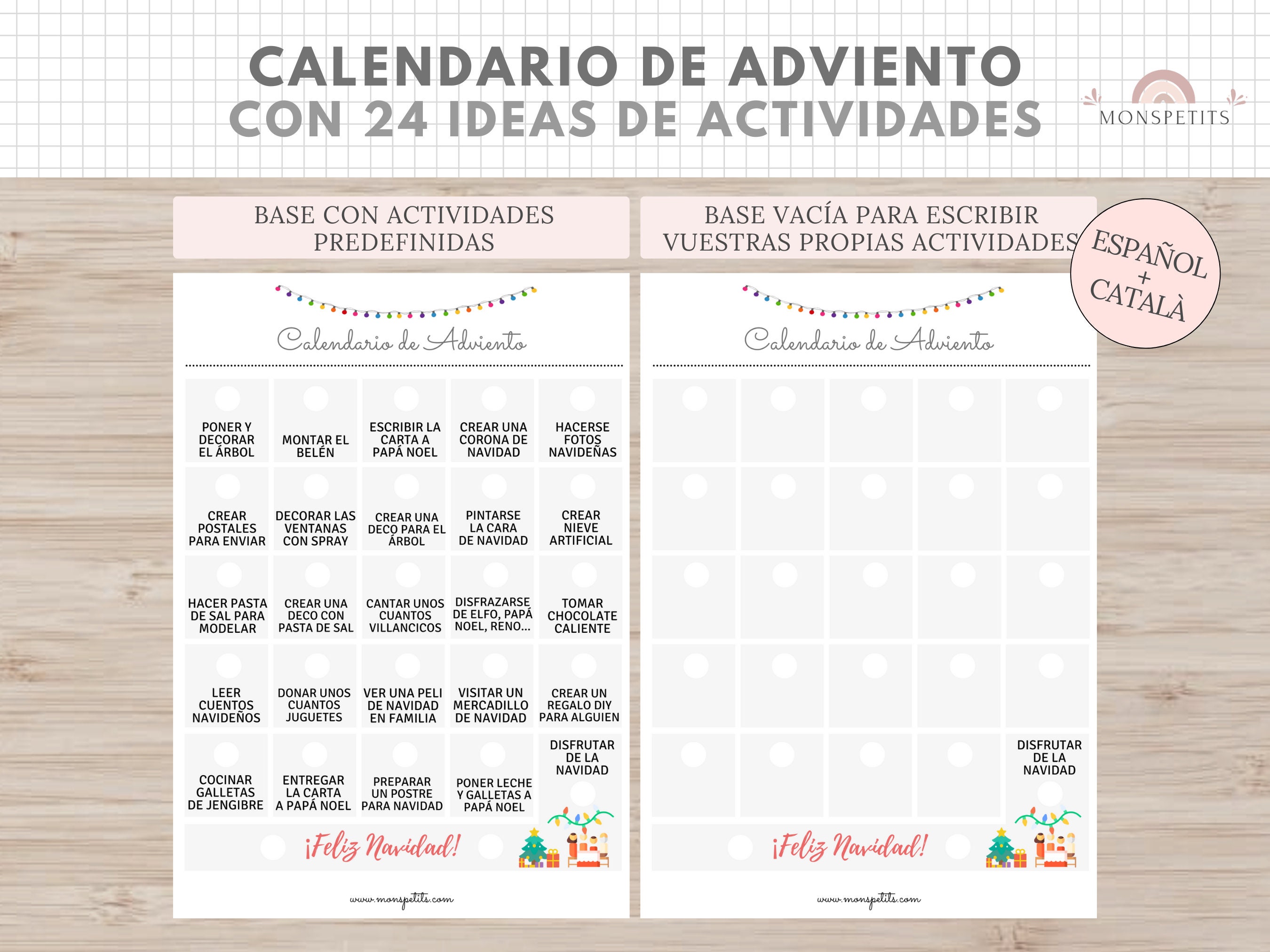 Calendario Adviento Imprimible Plantilla con 24 Ideas de - Etsy España