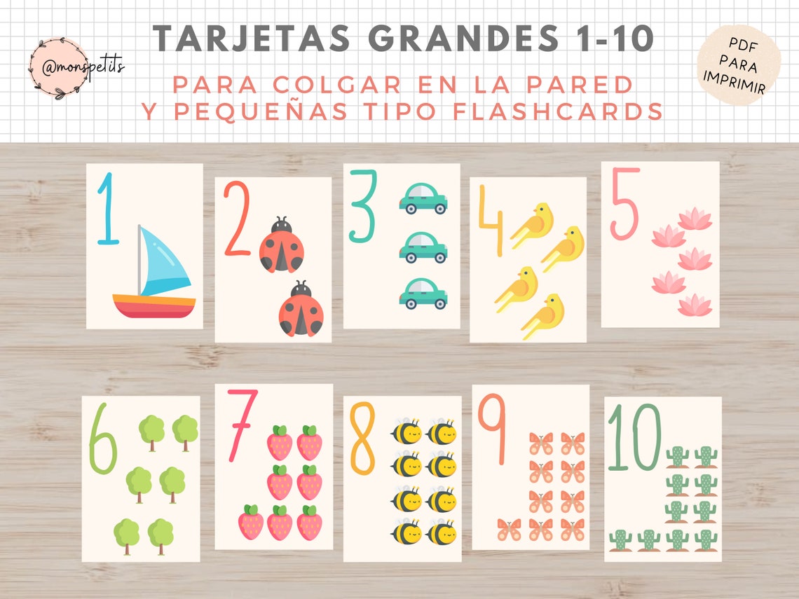 Tarjetas Números 1-10 Grandes Para Pared Flashcards Números Castellano ...