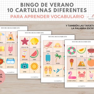 Bingo Temática Verano, Juego, Vocabulario Niños, Imprimible, Español ...