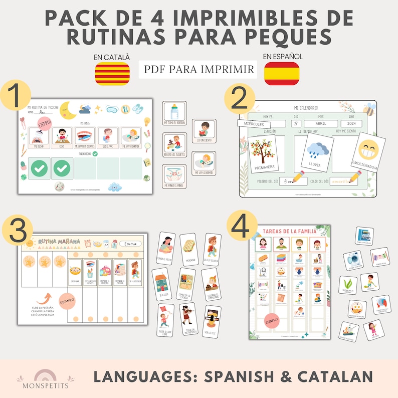 4 Imprimibles Rutinas Niños, Tareas, Hábitos, Calendario, PDF ...