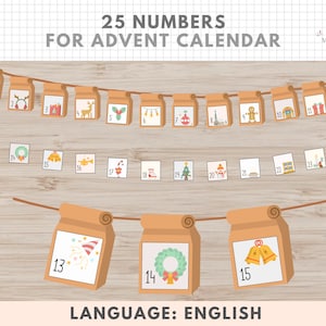 25 Advent Calendar Numbers, Numbers for Envelopes, Boxes, Christmas ...