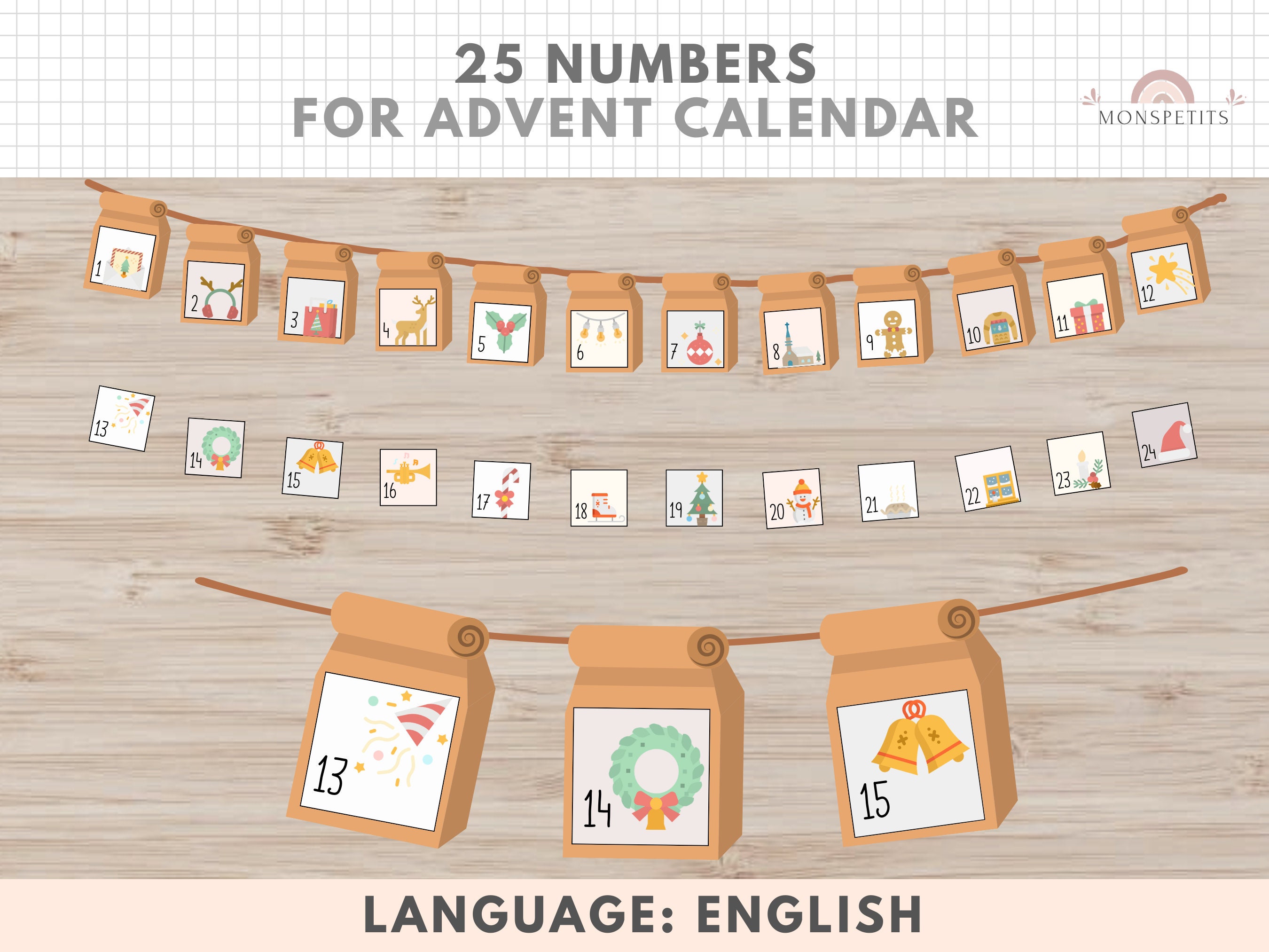25 Advent Calendar Numbers, Numbers for Envelopes, Boxes, Christmas ...