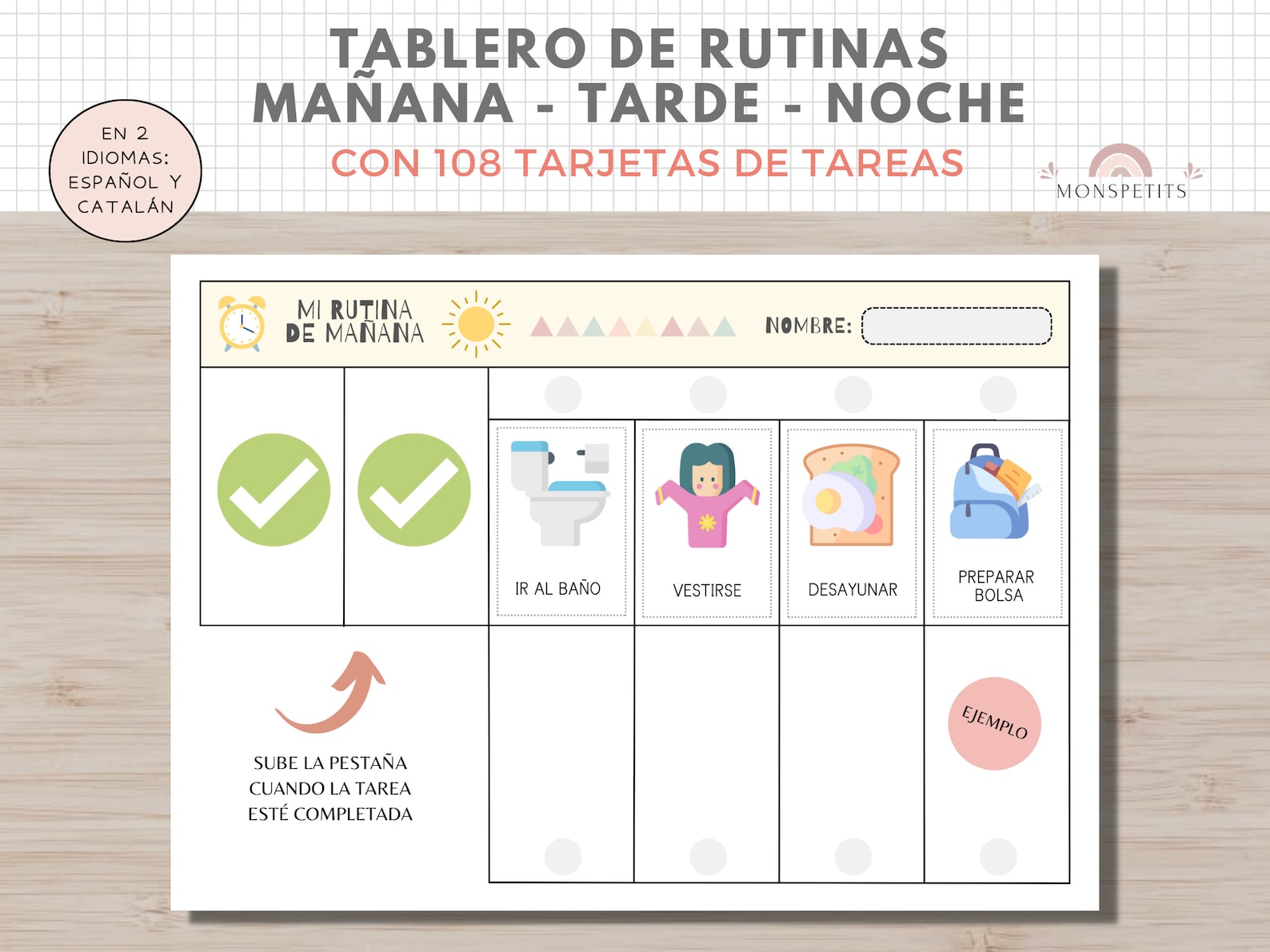 Tablero de Rutinas y Hábitos, Plantilla Imprimible, Planificador Infantil, Español, Català ...