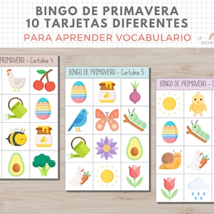 Bingo Temática Primavera, Juego, Vocabulario Niños, Imprimible, Español ...