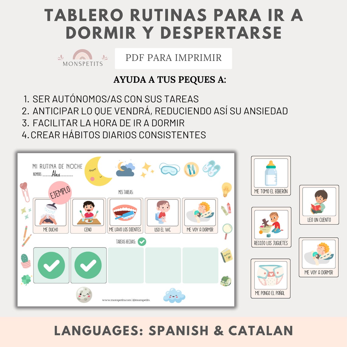Tablero Rutinas Para Ir A Dormir, Tareas Mañana y Noche, Español ...