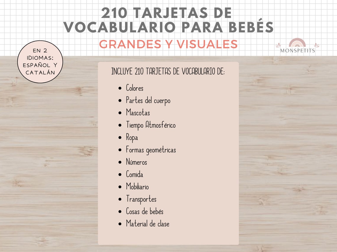 210 Flashcards Vocabulario para Bebes y Niños, Imprimible, Español ...
