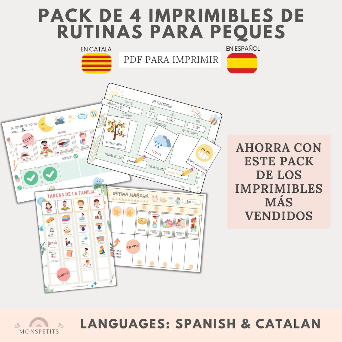 4 Imprimibles Rutinas Niños, Tareas, Hábitos, Calendario, PDF ...