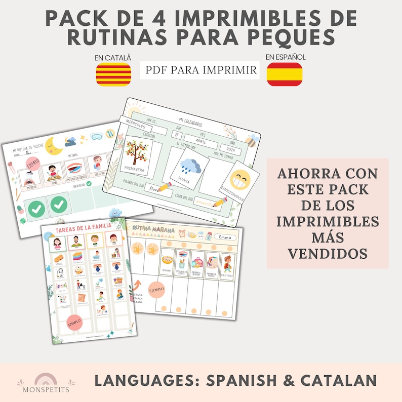 4 Imprimibles Rutinas Niños, Tareas, Hábitos, Calendario, PDF ...