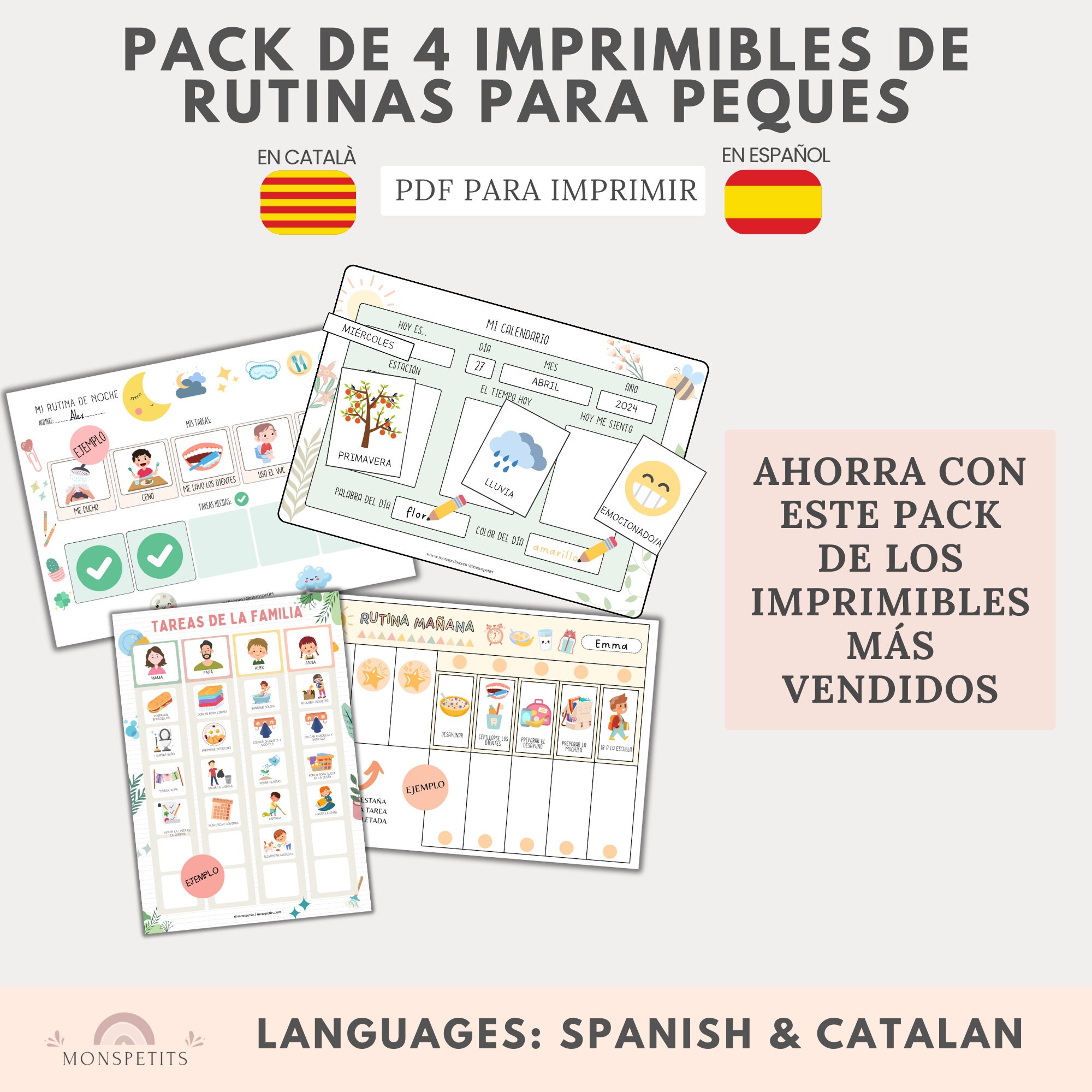4 Imprimibles Rutinas Niños, Tareas, Hábitos, Calendario, PDF ...