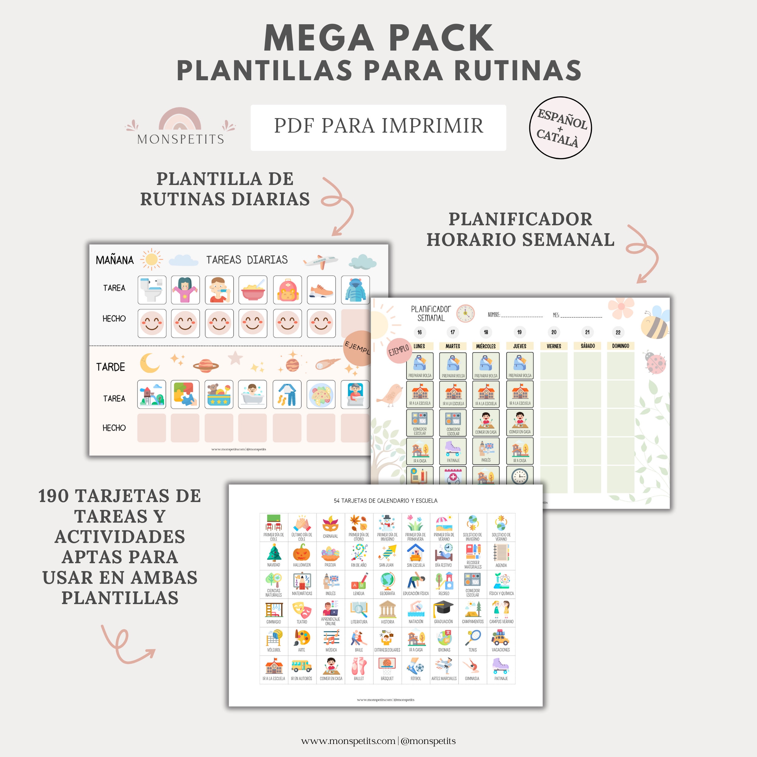Mega Pack Plantillas Rutinas Niños, Imprimible PDF, Organización ...