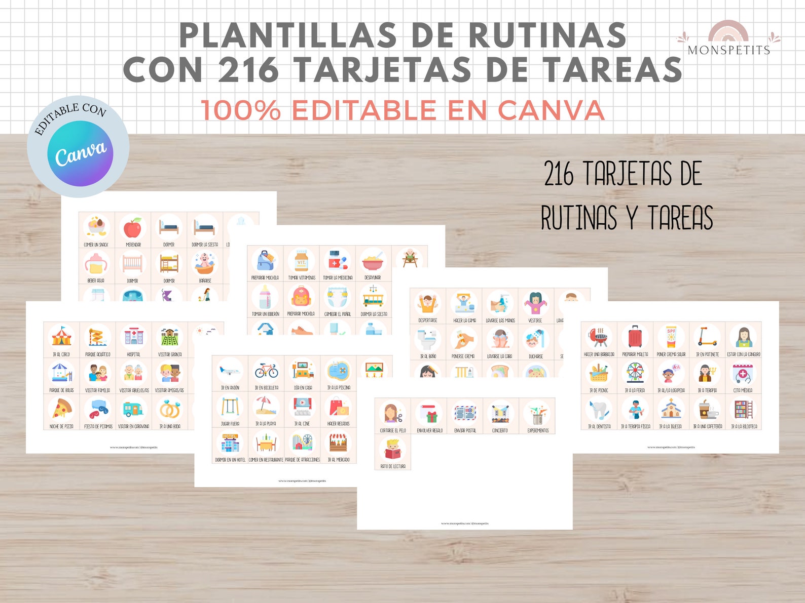 Plantillas De Rutinas Con 216 Tarjetas De Tareas Para Niños, EDITABLE ...